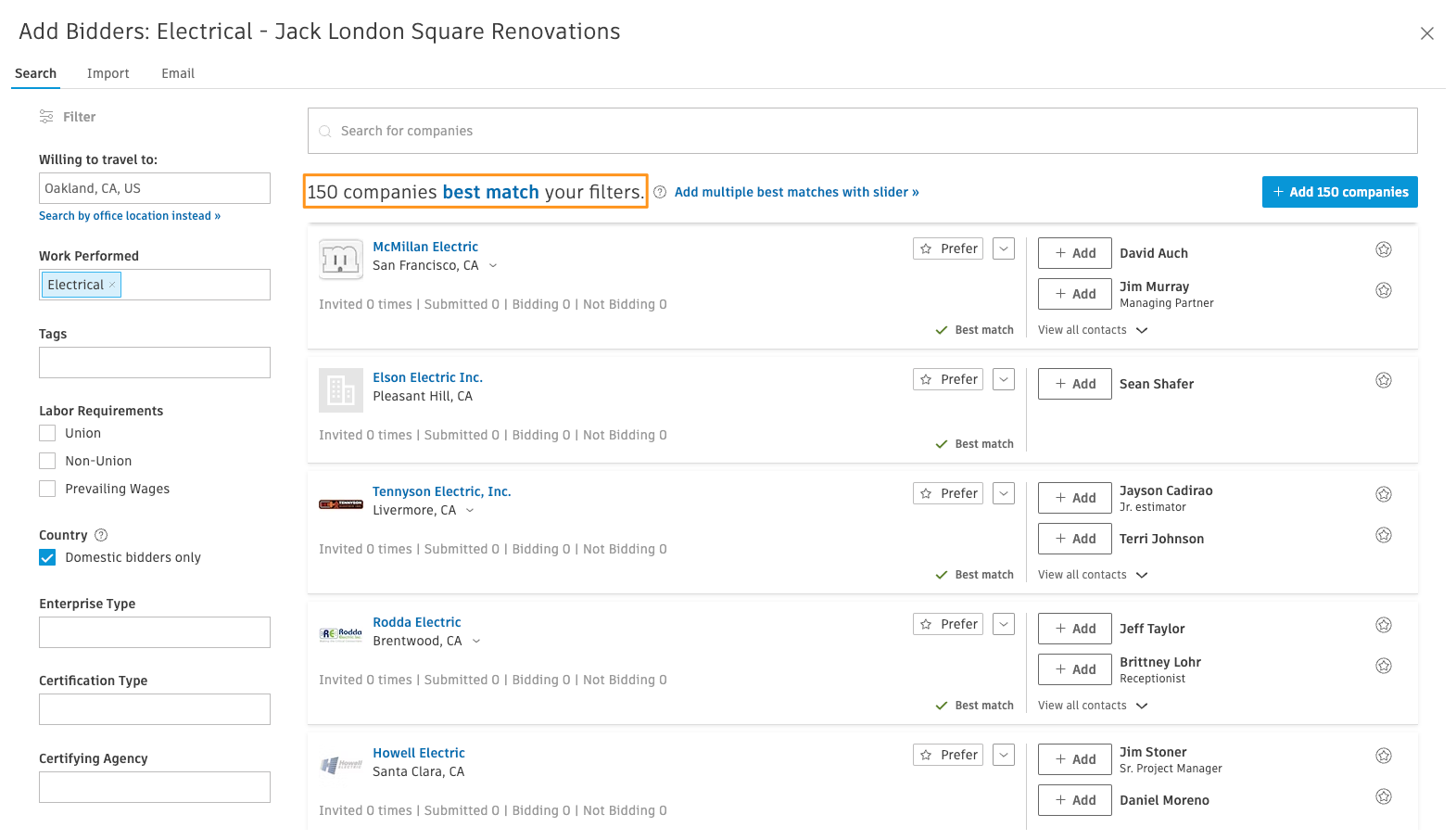 How to find and add bidders using “Search” – BuildingConnected (us)