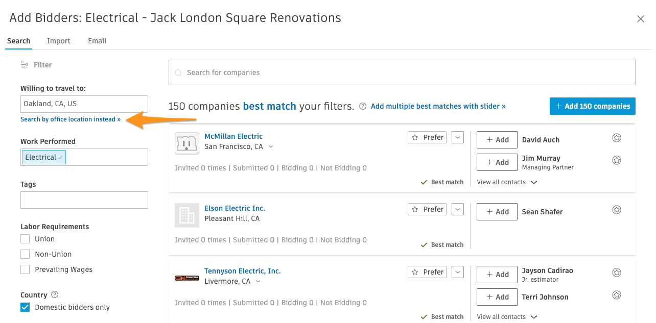 How to find and add bidders using “Search” – BuildingConnected (us)