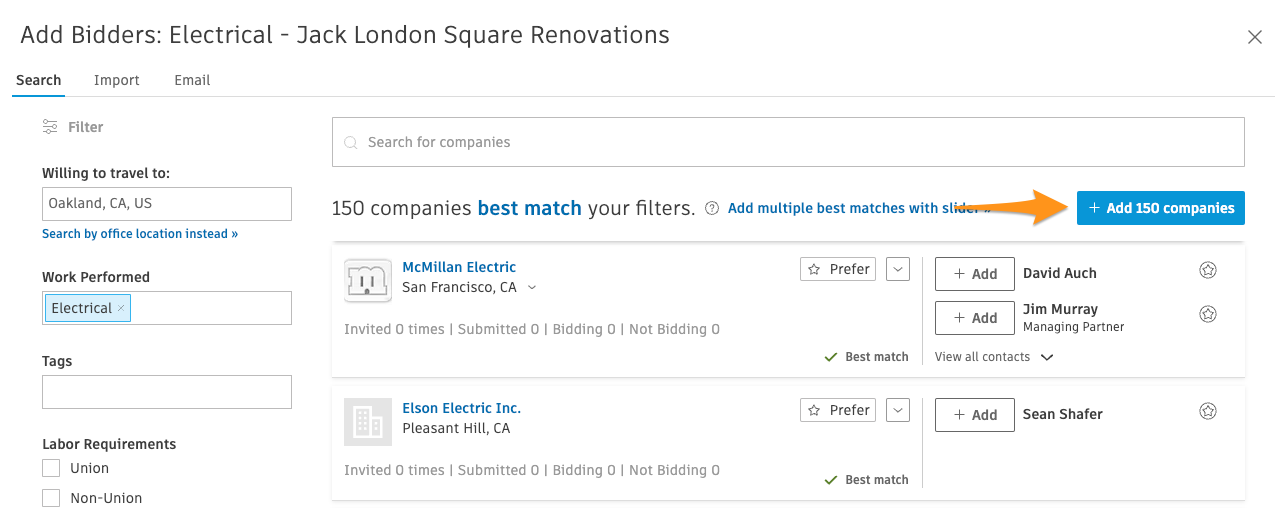 How to find and add bidders using “Search” – BuildingConnected (us)