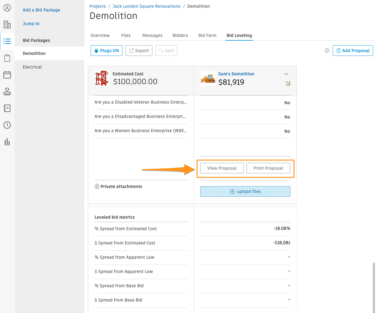 How to view and print proposals from within the Bid Leveling tab ...