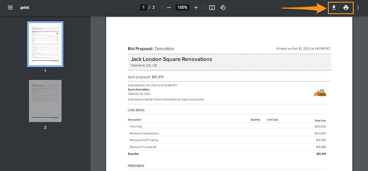 How to view and print proposals from within the Bid Leveling tab ...
