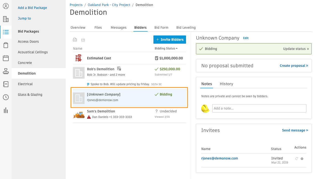 Why is there an “Unknown company” in my project's Bidders tab ...