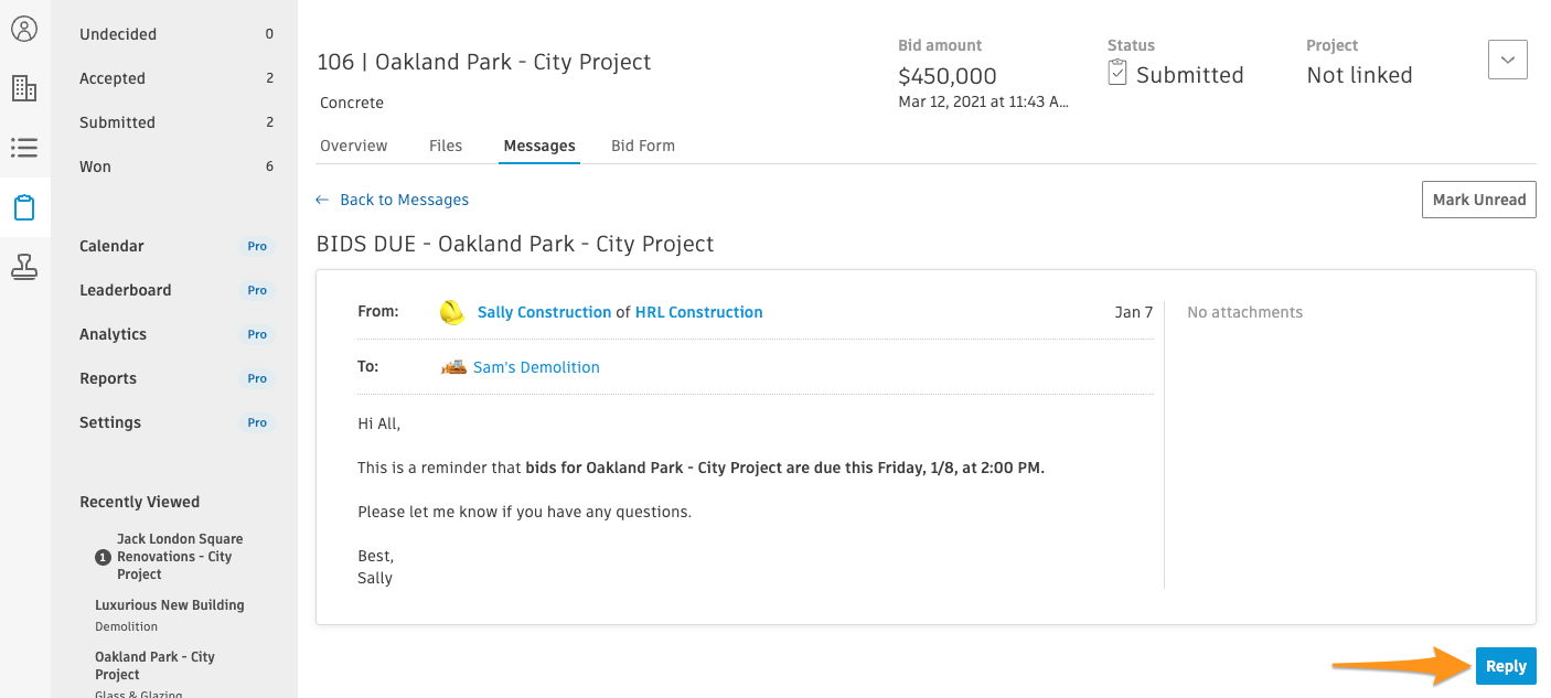 How subcontractors can reply to messages sent through BuildingConnected ...