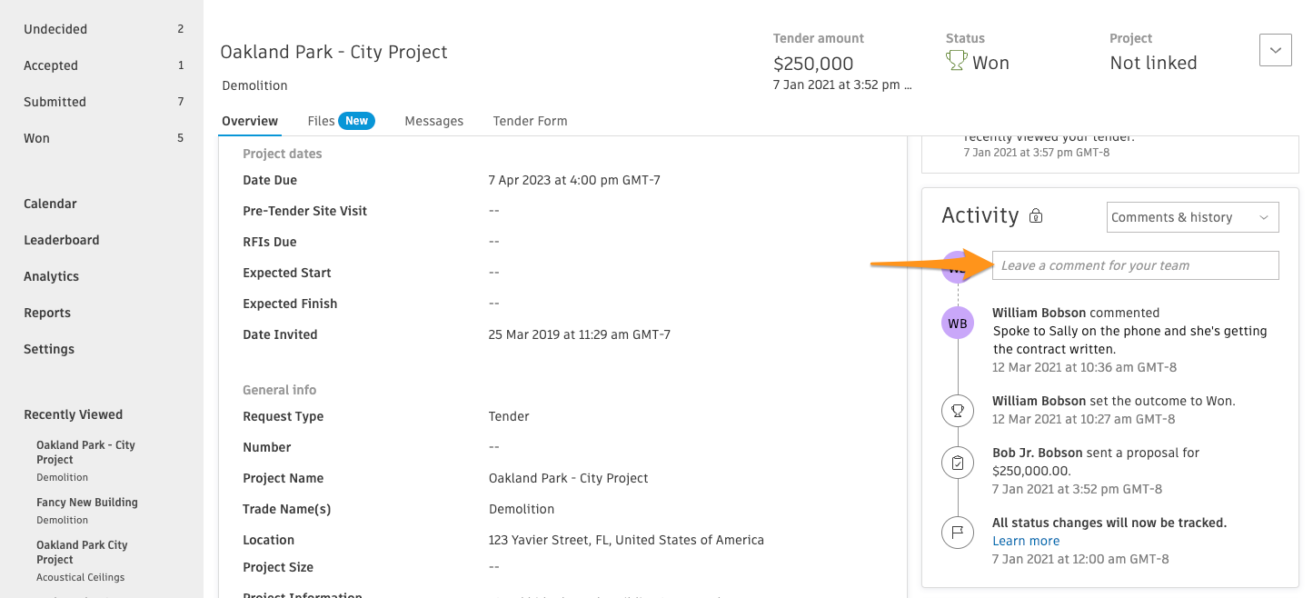 How to use the Activity log – BuildingConnected (au)