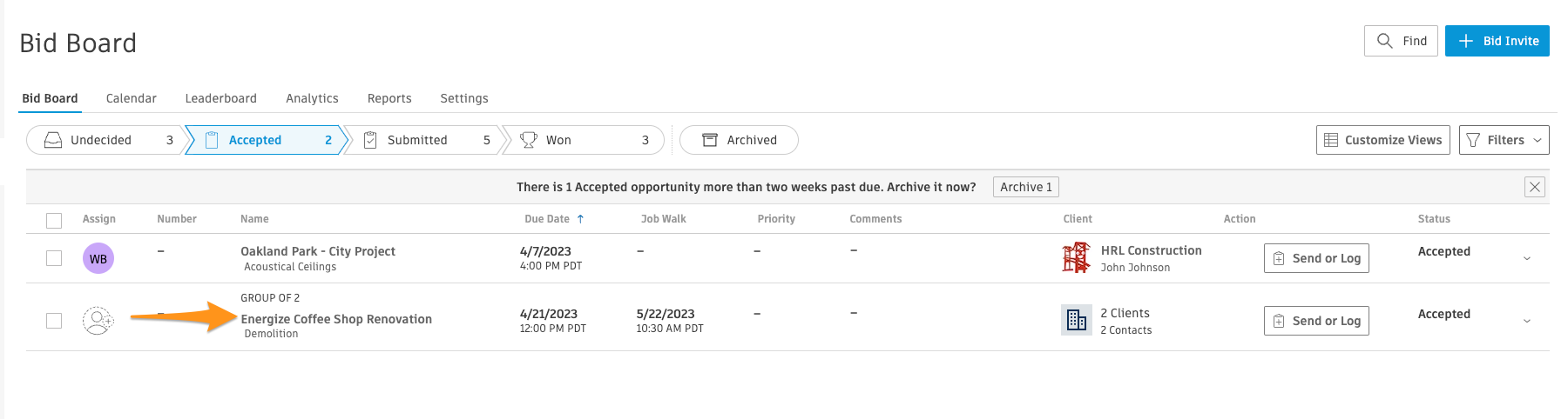 How to change the status of opportunity groups – BuildingConnected (us)