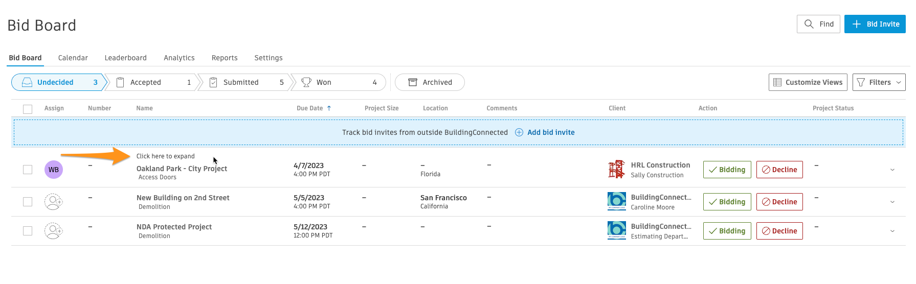 How to change the status of opportunity groups – BuildingConnected (us)