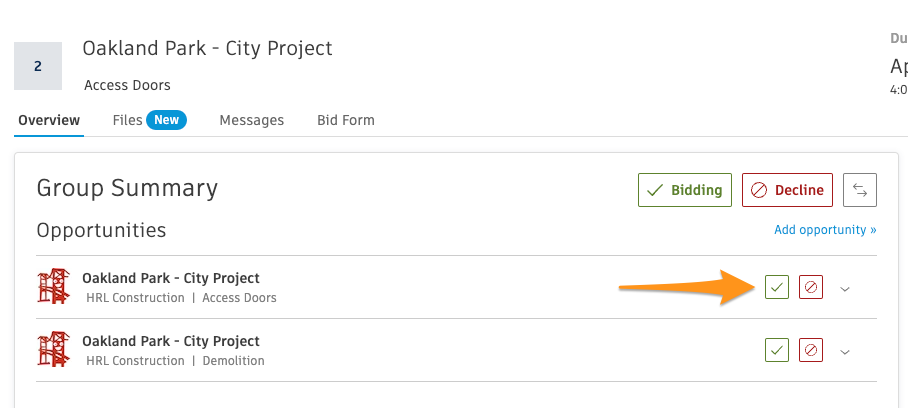 How to change the status of opportunity groups – BuildingConnected (us)
