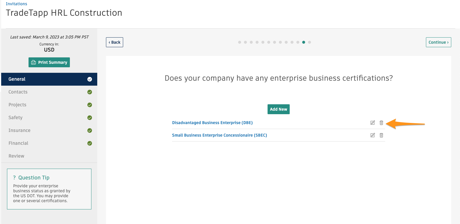 Filling out enterprise business certifications on prequalifications ...
