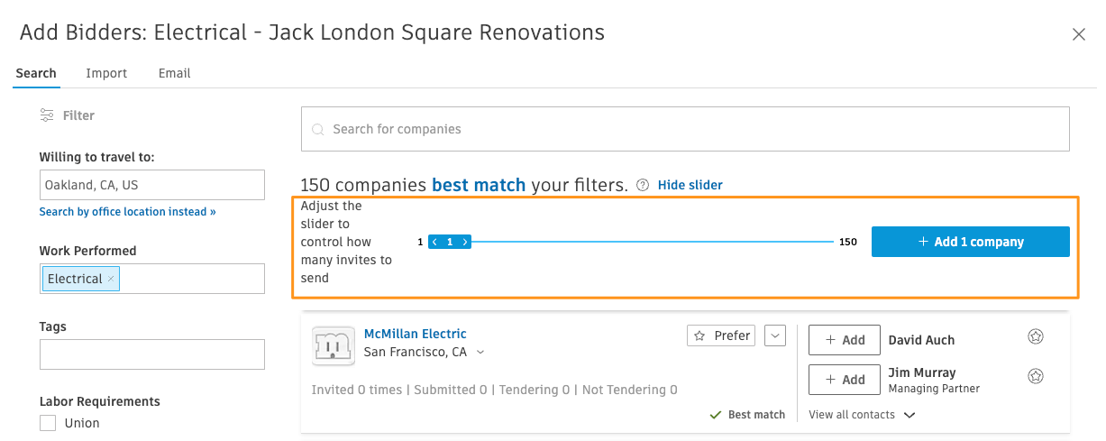 How to find and add bidders using "Search" – BuildingConnected (uk)