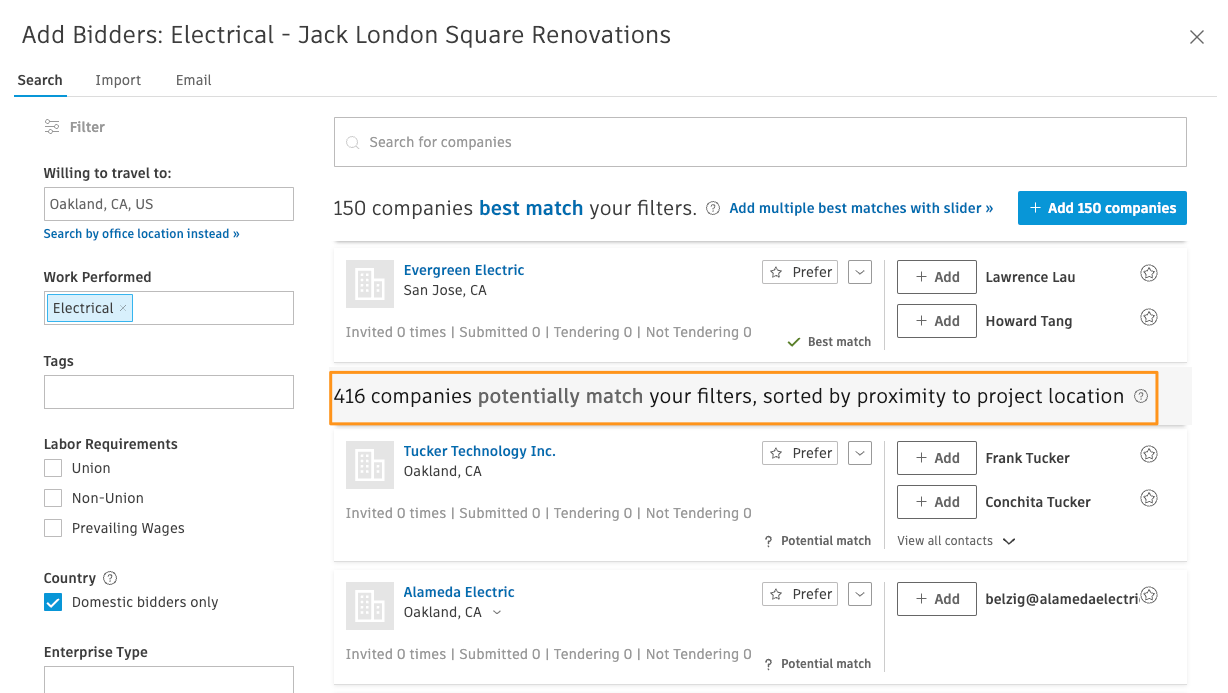 How to find and add bidders using "Search" – BuildingConnected (uk)