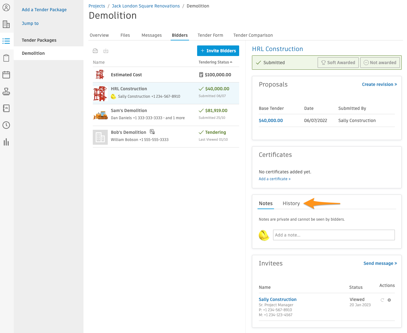 How to view a subcontractor's history for a specific project (BC Pro) – BuildingConnected (ie)