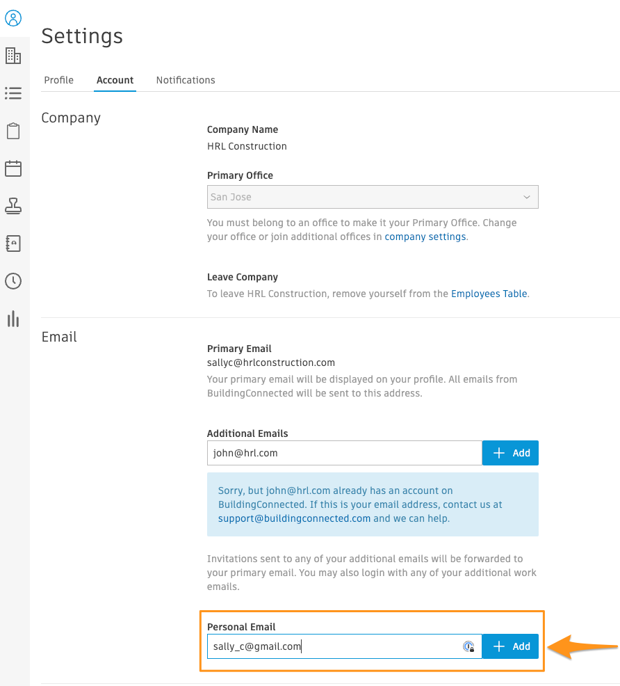How to update the email address on your account – BuildingConnected (us)