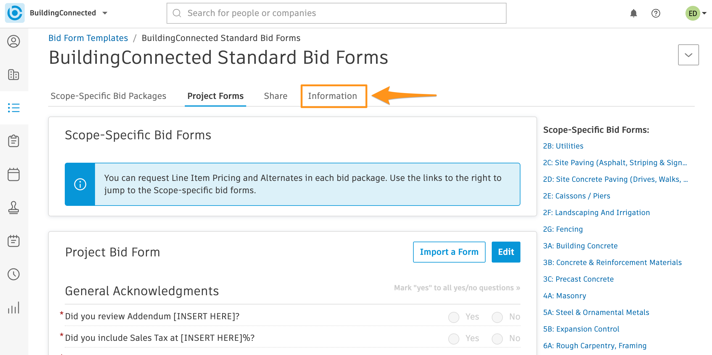 How to edit bid form template information (BC Pro) – BuildingConnected (us)