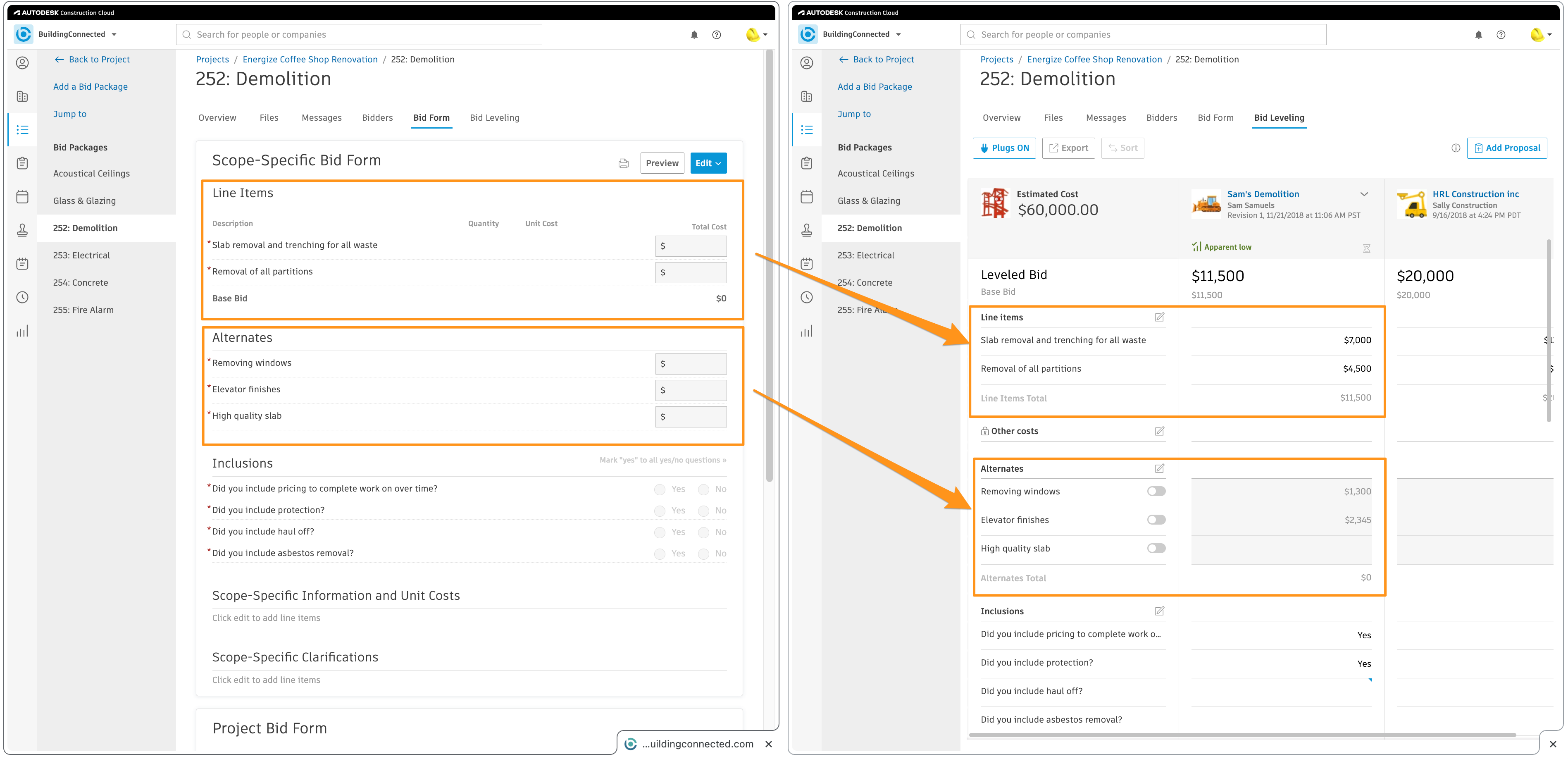 How Bid Forms populate into Bid Leveling – BuildingConnected (us)