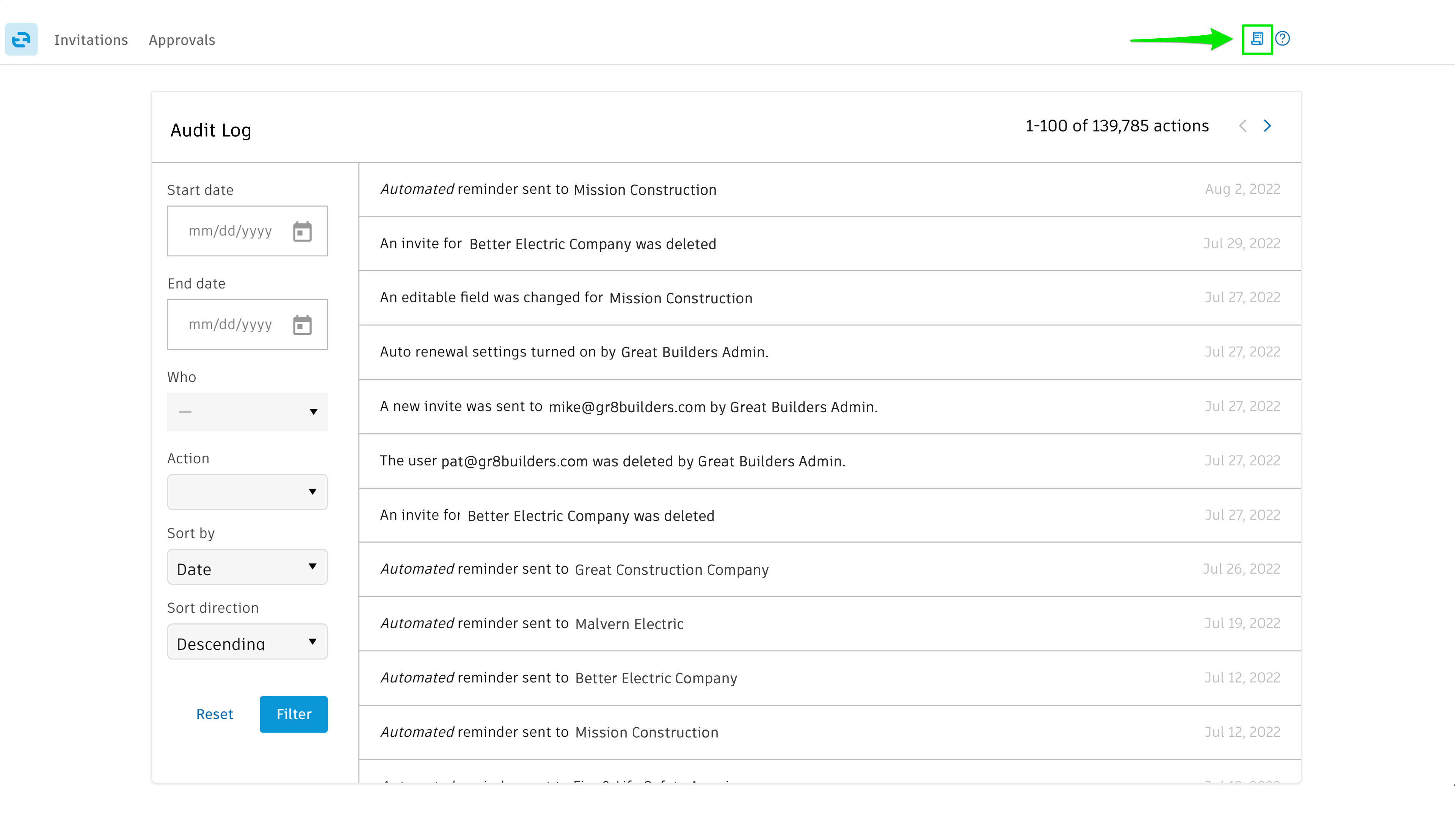 How To Use The Audit Log BuildingConnected us 